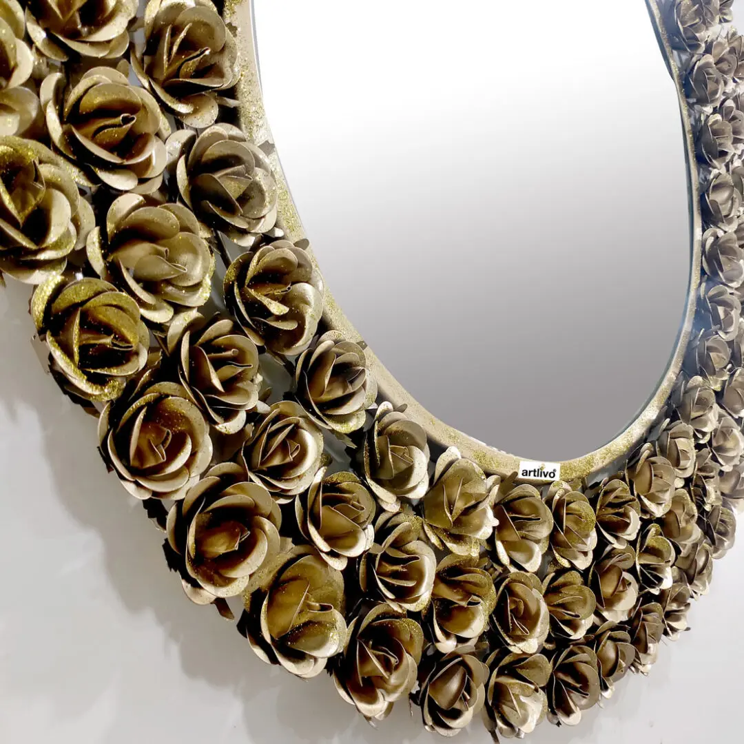 Metallic Rose Studded Wall Mirror - 2.5 ft - Artlivo